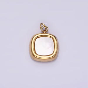 Stainless Steel Shell Pearl Square Bezel Charm in Gold & Silver | P1321 ...