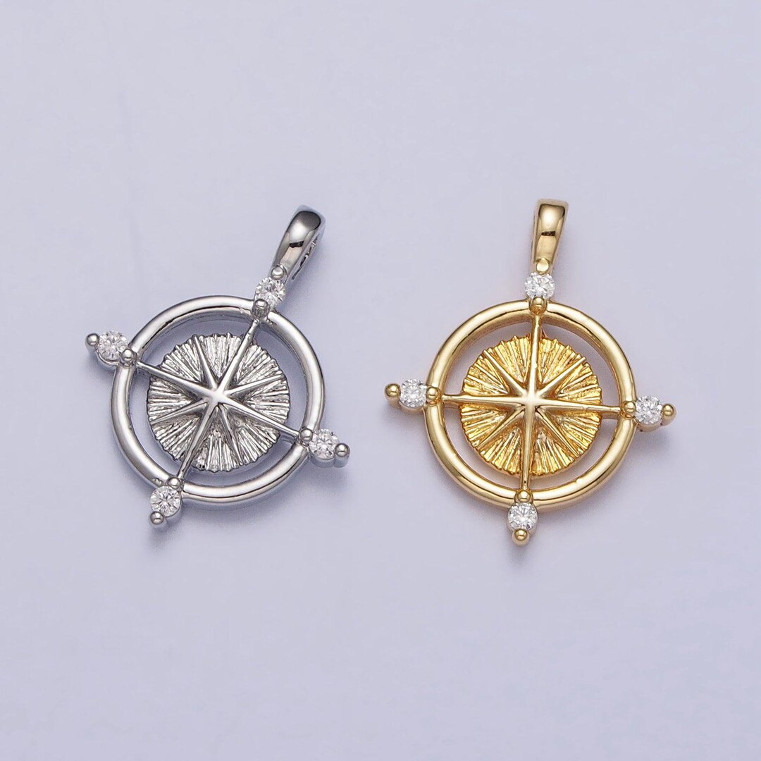 Mini Gold Compass Pendant Lead Nickel Free 24k Gold Plated Brass ...
