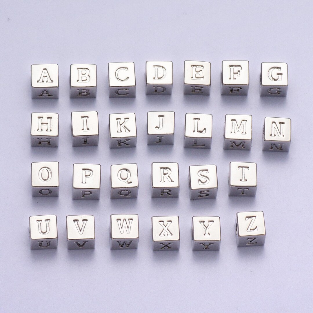 Silver Initial Letter Block Charm Connector, 6.2mm Blocks Alphabet ...
