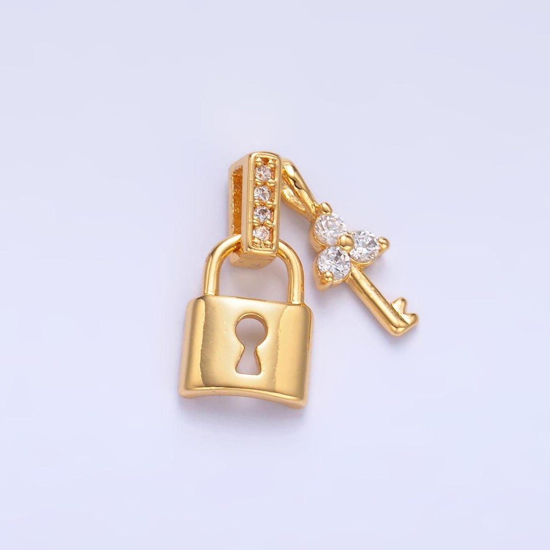 Micro Pave Gold Padlock Charms, Mini Lock Charms, Padlock Key Charm ...