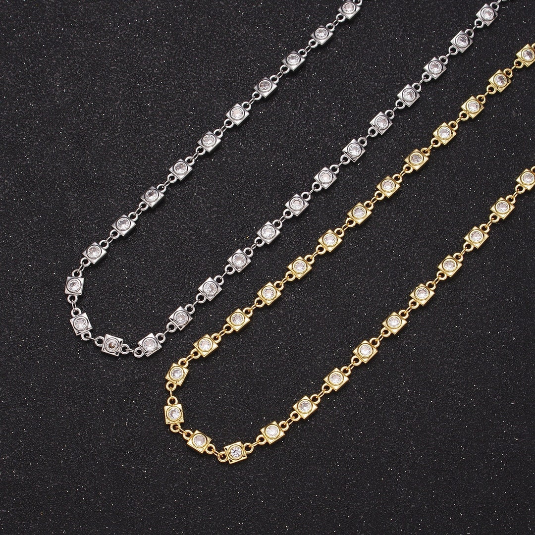 Gold Square Bezel Cut Chain Jewelry Silver Dainty Chain by Yard ...