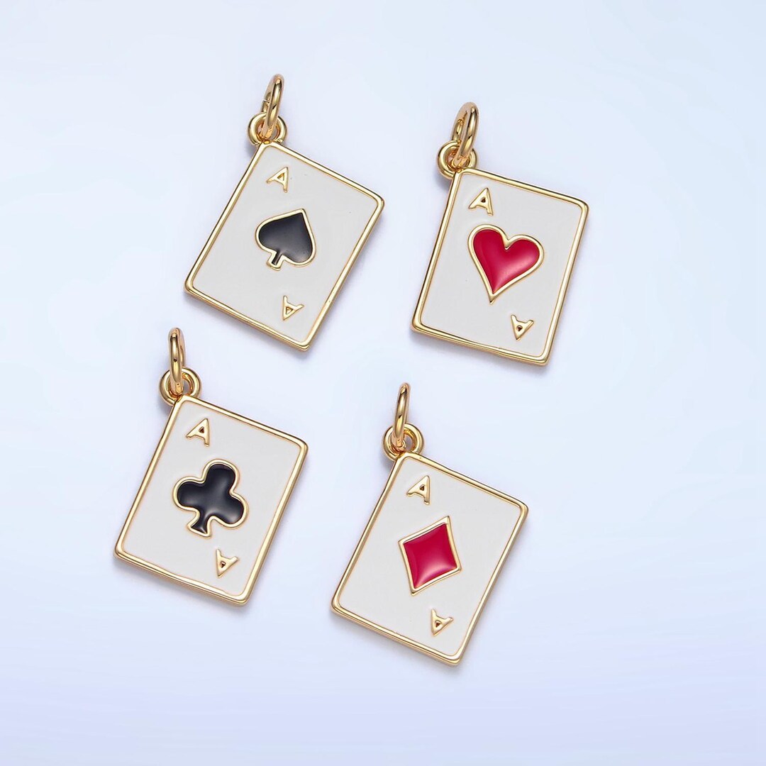 Dainty 24k Gold Filled Heart Ace Playing Card Charm Ace of Spade Poker ...