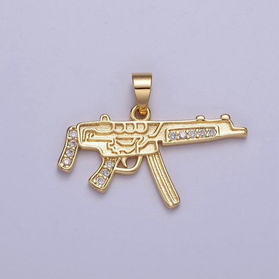 CZ Micro Pave Machine Gun Shape Pendant 16K Gold Filled Gun - Etsy