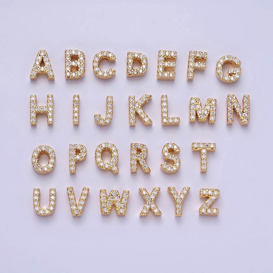 Cubic Zirconia 16K Gold Filled Letter Charms CZ Initial Charms ...