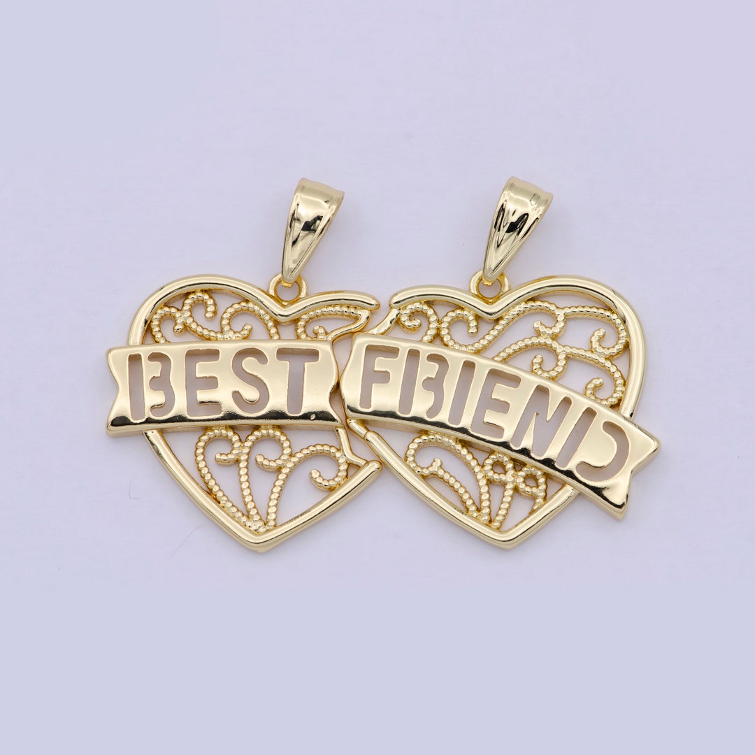 Best Friend 2 Piece Heart Charm Pendant Friendship Set | DIY Jewelry ...