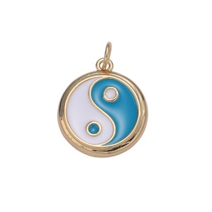 Dainty Colorful Enamel Gold Yin Yang Charm, 14K Gold Coin Charm Yin ...