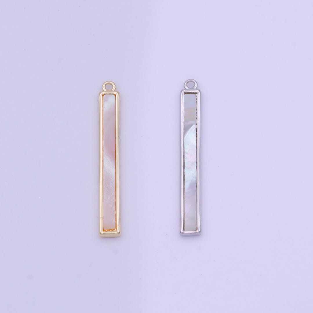 Long Rectangle Mother of Pearl Charm 25.7x3.4mm Gold Plated Thin ...