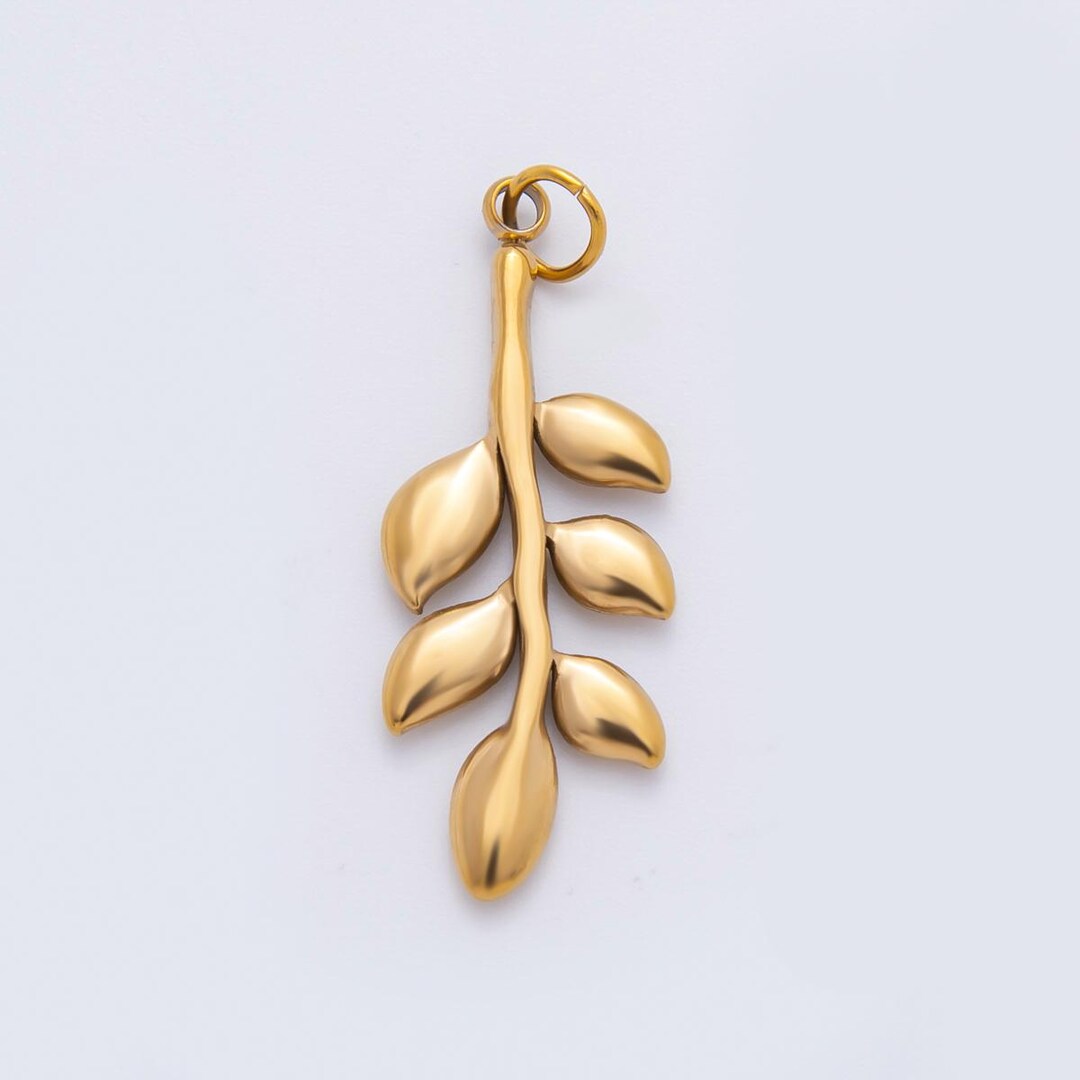 Stainless Steel Gold Olive Branch Charm Necklace Pendant Boho Floral ...