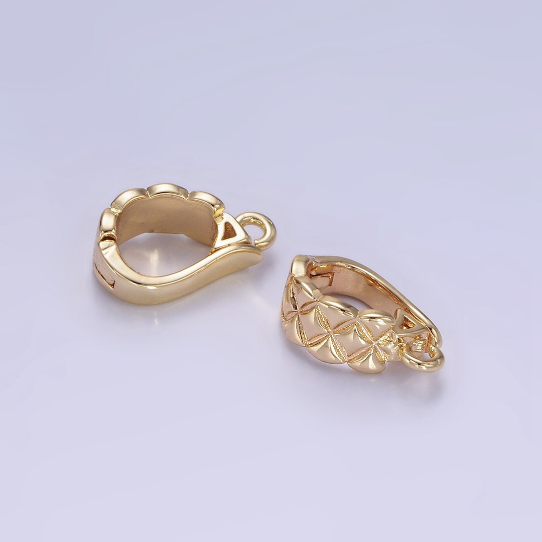 14K Gold Filled 13mm Quilted Snap Latch Bail Findings Charm Enhancer ...
