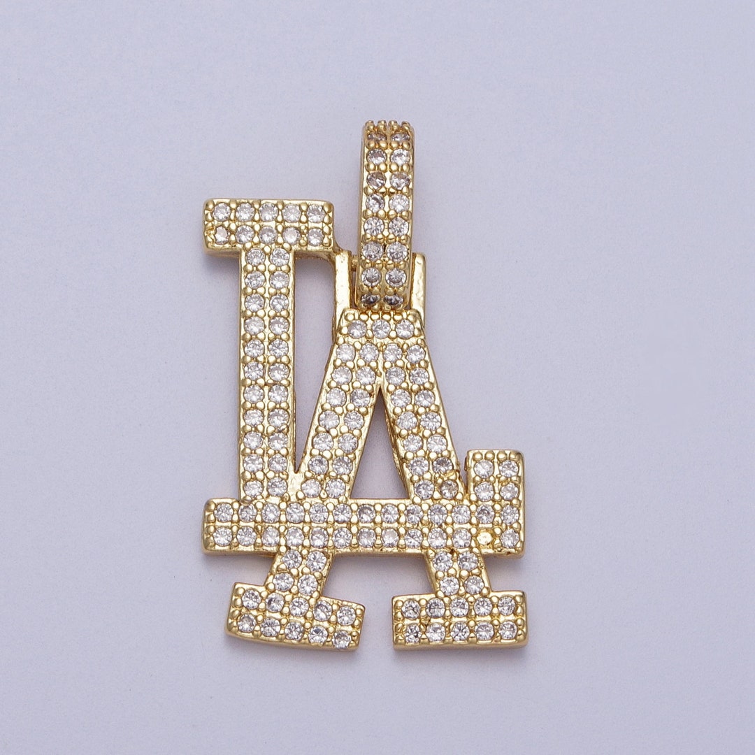 Iced Gold Los Angeles Charm I Love LA Statement Jewelry Micro CZ Pave ...