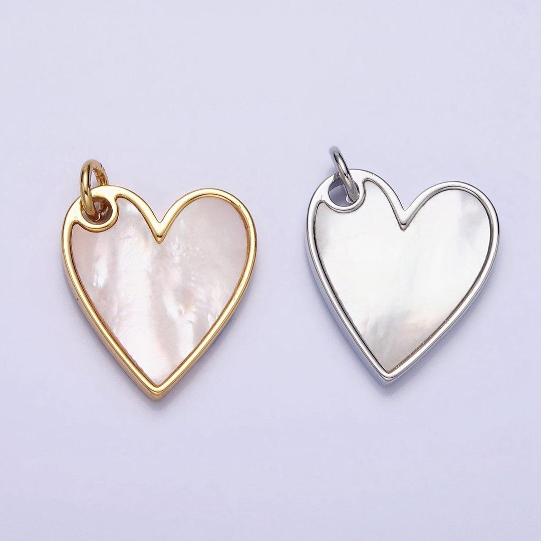 Dainty Silver Gold Pearl Heart Pendant Dangle Love Charm for Valentine ...