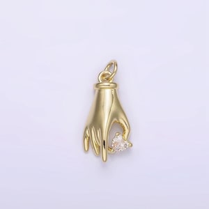 Hand With Heart Charm Mini Gold Hand Charm Bracelet Necklace Dainty ...