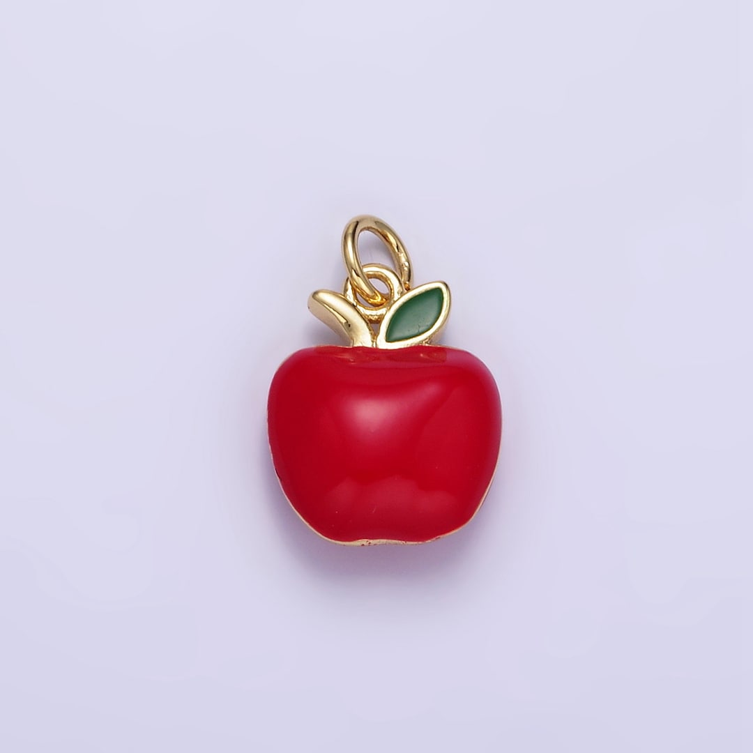 Dainty Gold Apple Charms 24K Gold Filled Apple Pendant Charm Bracelet ...