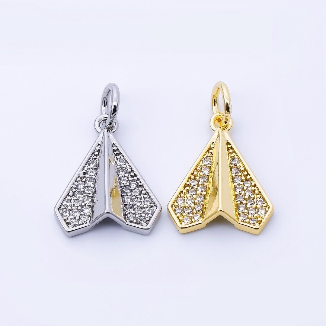 24k Gold Filled Clear CZ Paper Airplane Charm in Gold & Silver Toys ...