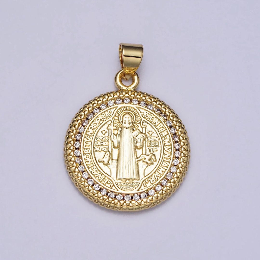 Dainty Double Sided Gold Coin Saint Benedict Charm Gold Medallion for ...