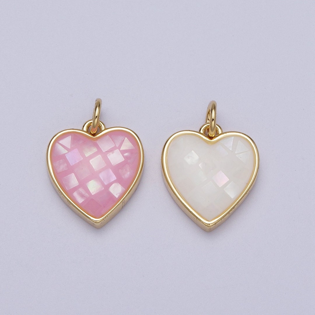 Dainty Pink Heart Charm White Pink Shell Heart Pendant for Minimalist ...