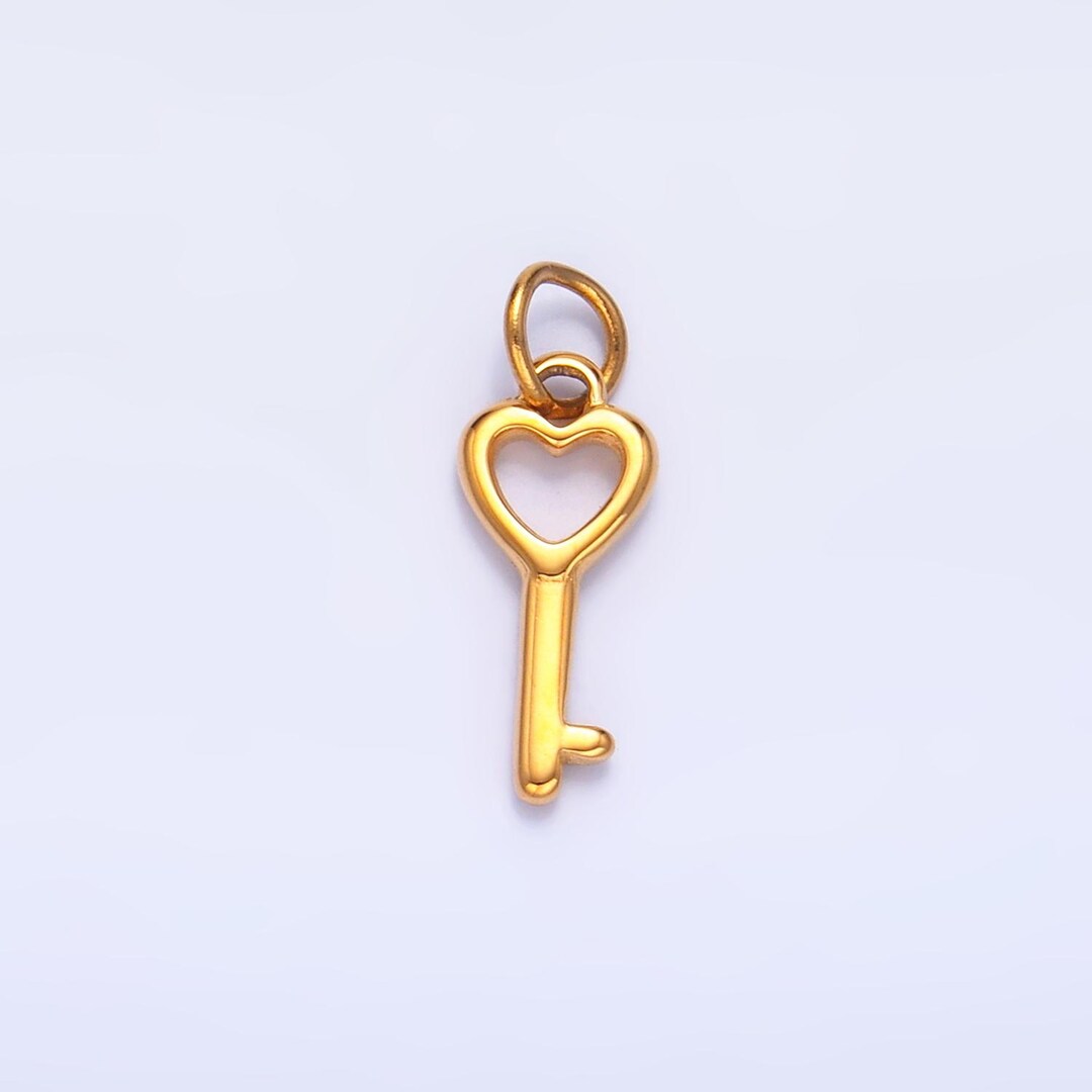 Mini Stainless Steel Gold Heart Key Charm Tiny Charm Key of My Heart ...