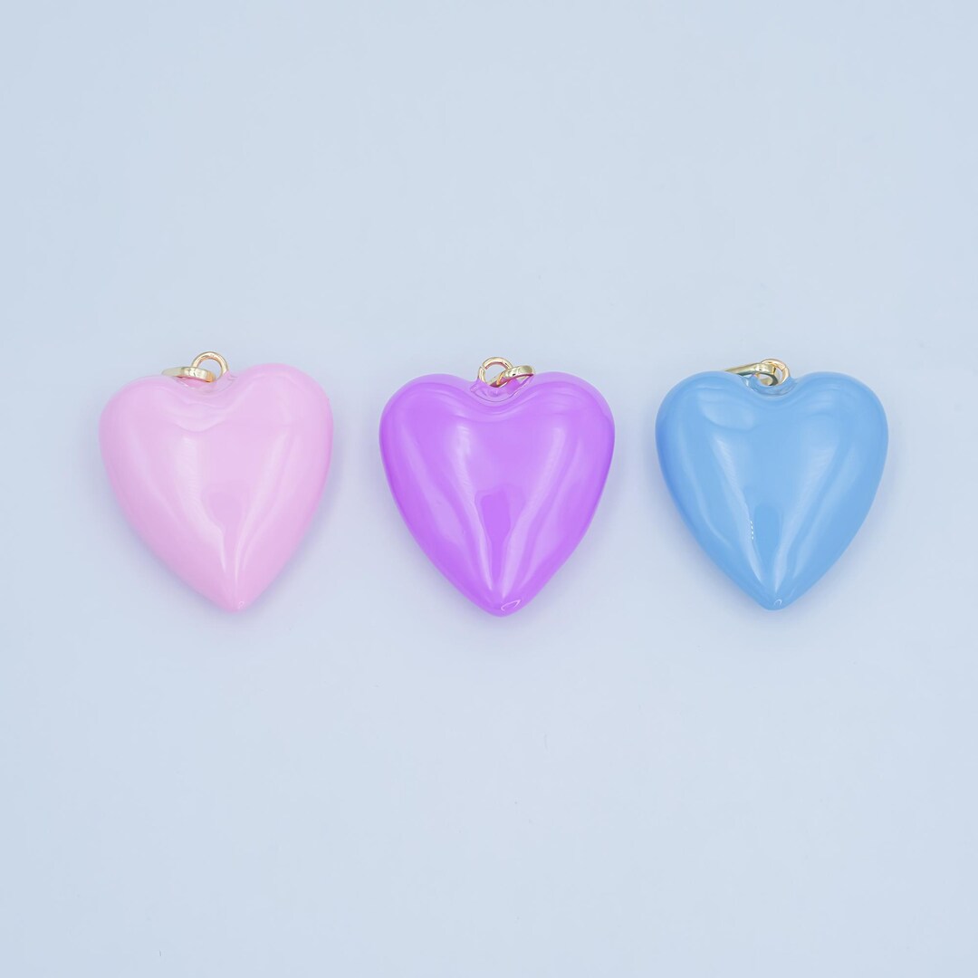 Puffy Big Pastel Enamel Charm 18K Gold Filled Heart Charm Balloon ...
