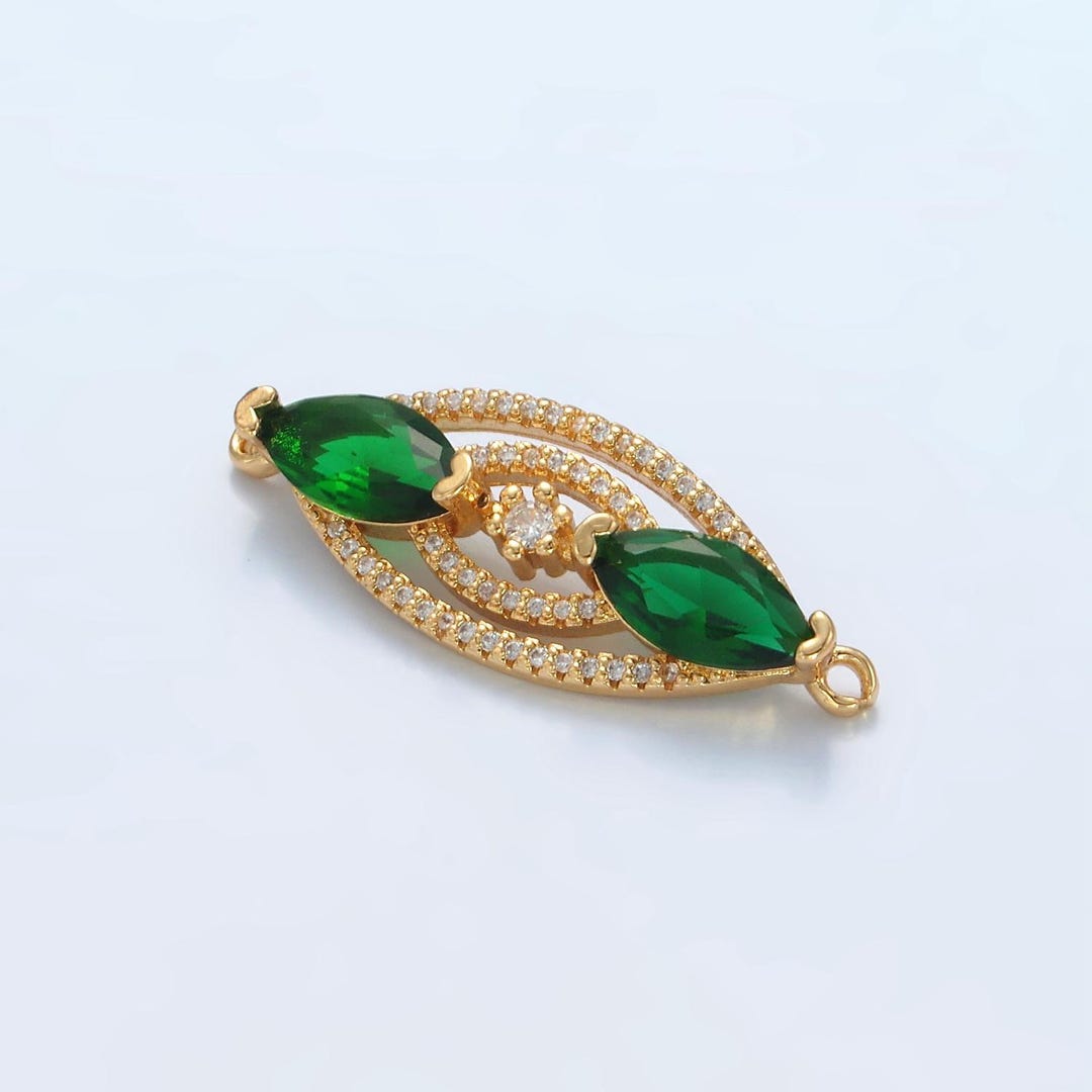 Cz Emerald Green Tear Drop Charm Connector Gold Filled Micro Pave Cz ...