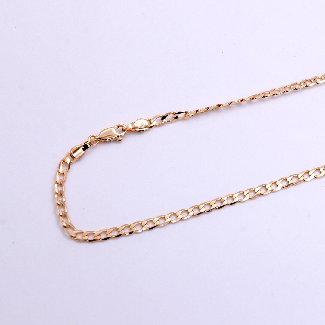 18k Gold Filled Cuban Link Chain 3.2mm Necklace Pinky Gold Curb Link ...