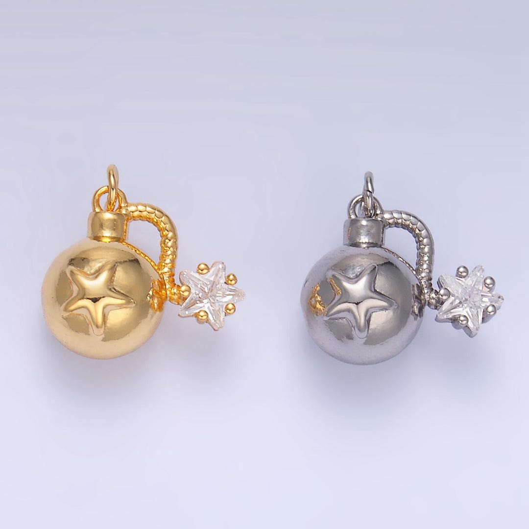 Pirate Bomb Charm Gold Silver 3D Star Old Hand Grenade Charm Detailed ...