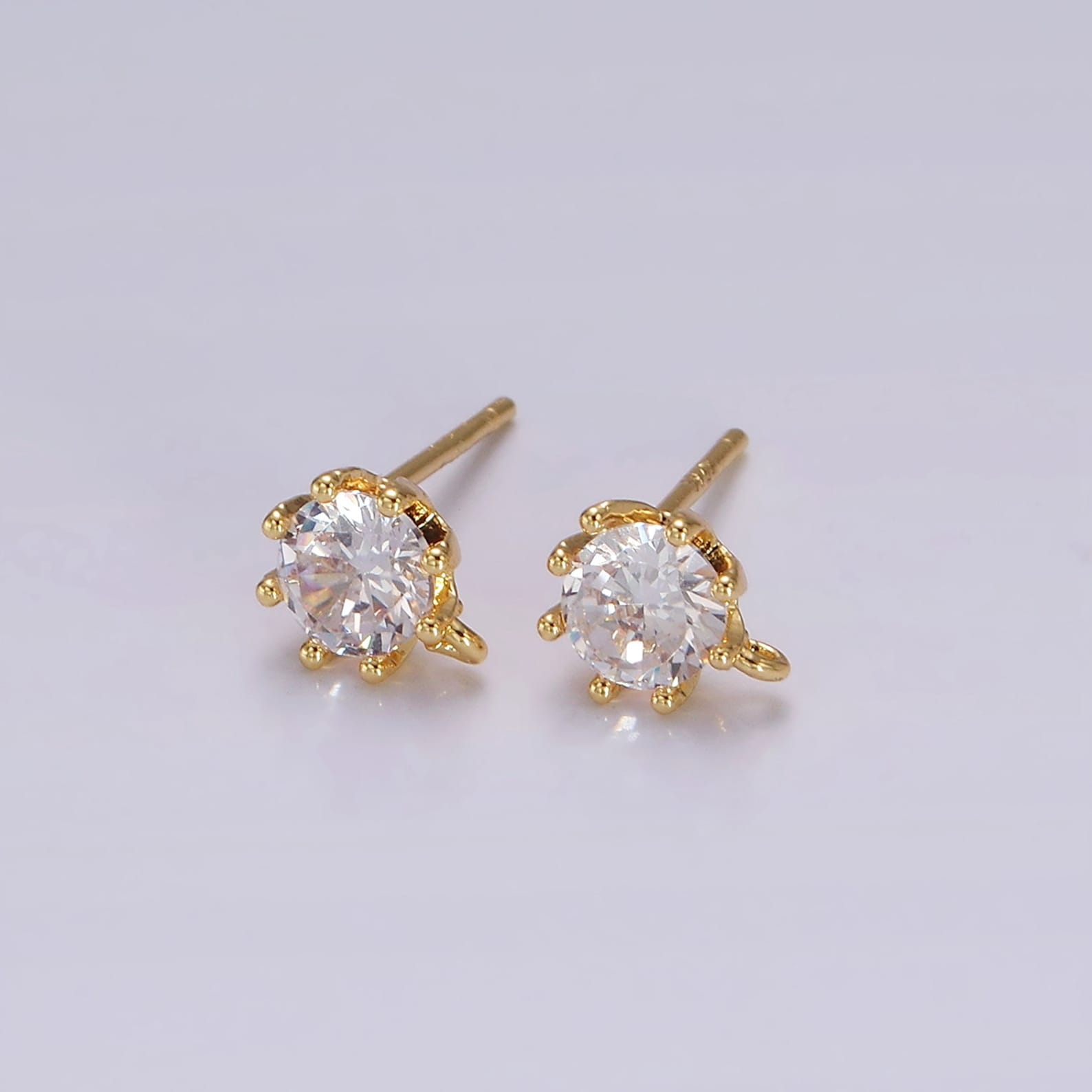 Gold Mini 7mm Round Clear Green CZ Closed Loop Stud Earrings Supply for ...