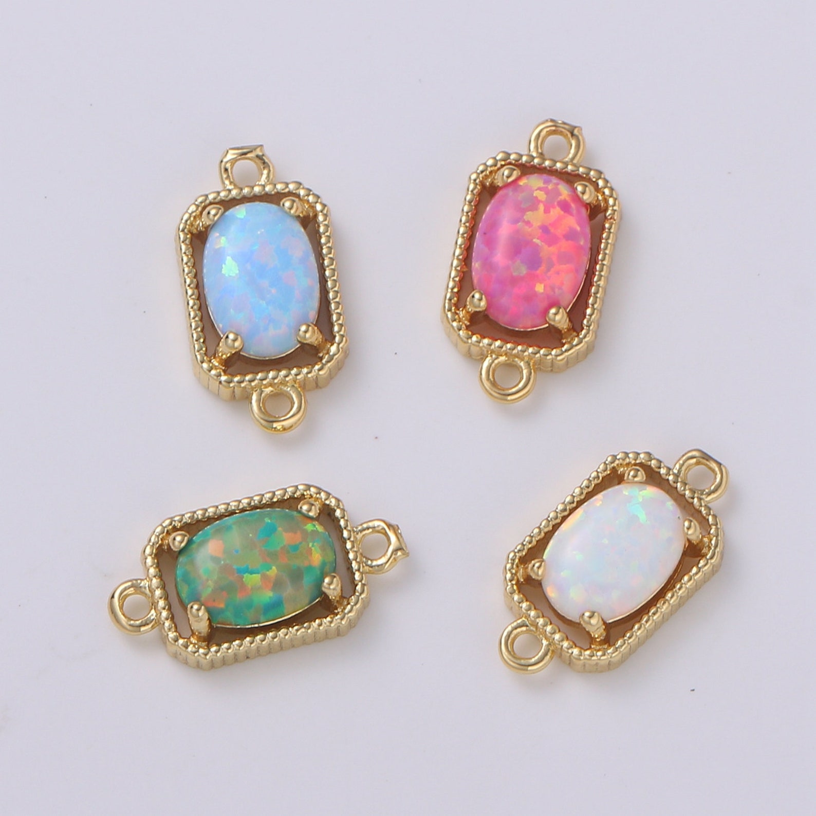 Gold Oval Opal Connector Octagon Link Connector Opalite Charm | Etsy