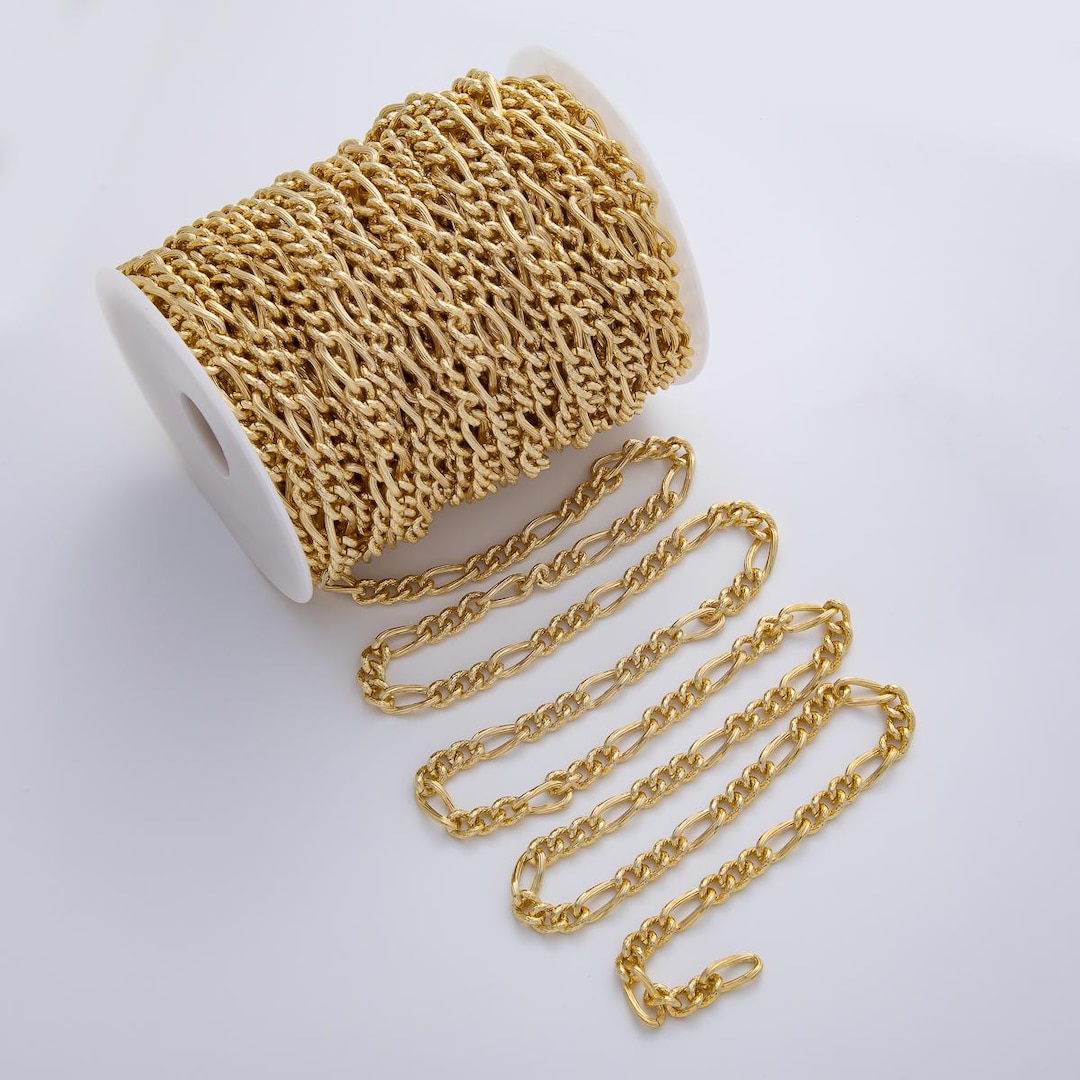 Medium Gold Fancy Figaro Chain by Yard, Cable Figaro Chain, Wholesale ...