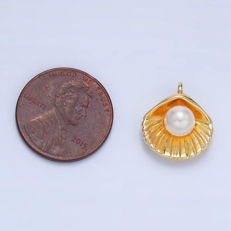 Sea Shell Clam Pearl 24k Gold Filled Charm | X-865 - Etsy