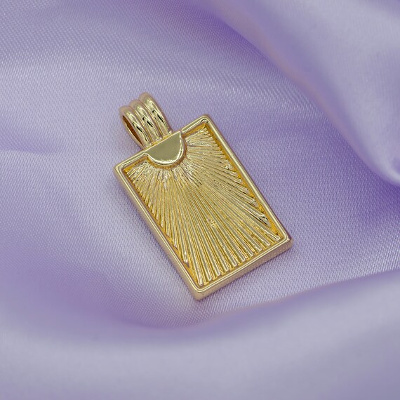 Gold Rectangle Pendant Gold Sunburst Charm Necklace Boho Chic | Etsy
