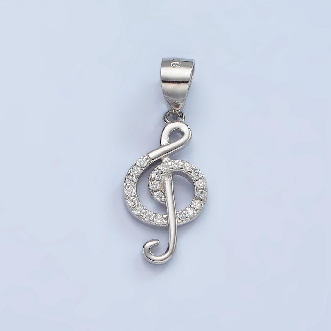 S925 Sterling Silver Music Note Treble Clef Micro Paved Cz Pendant | Sl ...
