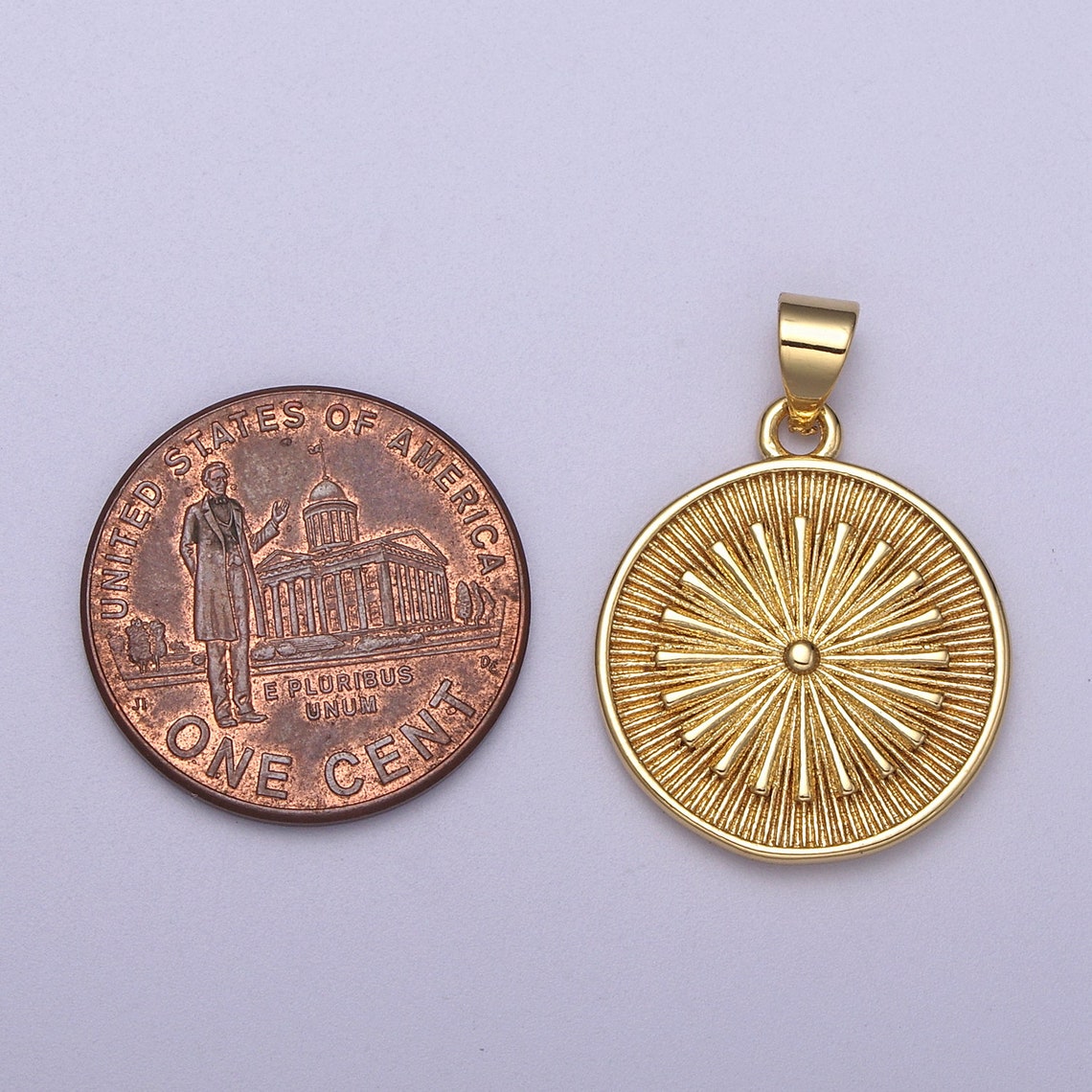 24k Gold Filled Round Coin Medallion Pendant Sunburst Charm - Etsy
