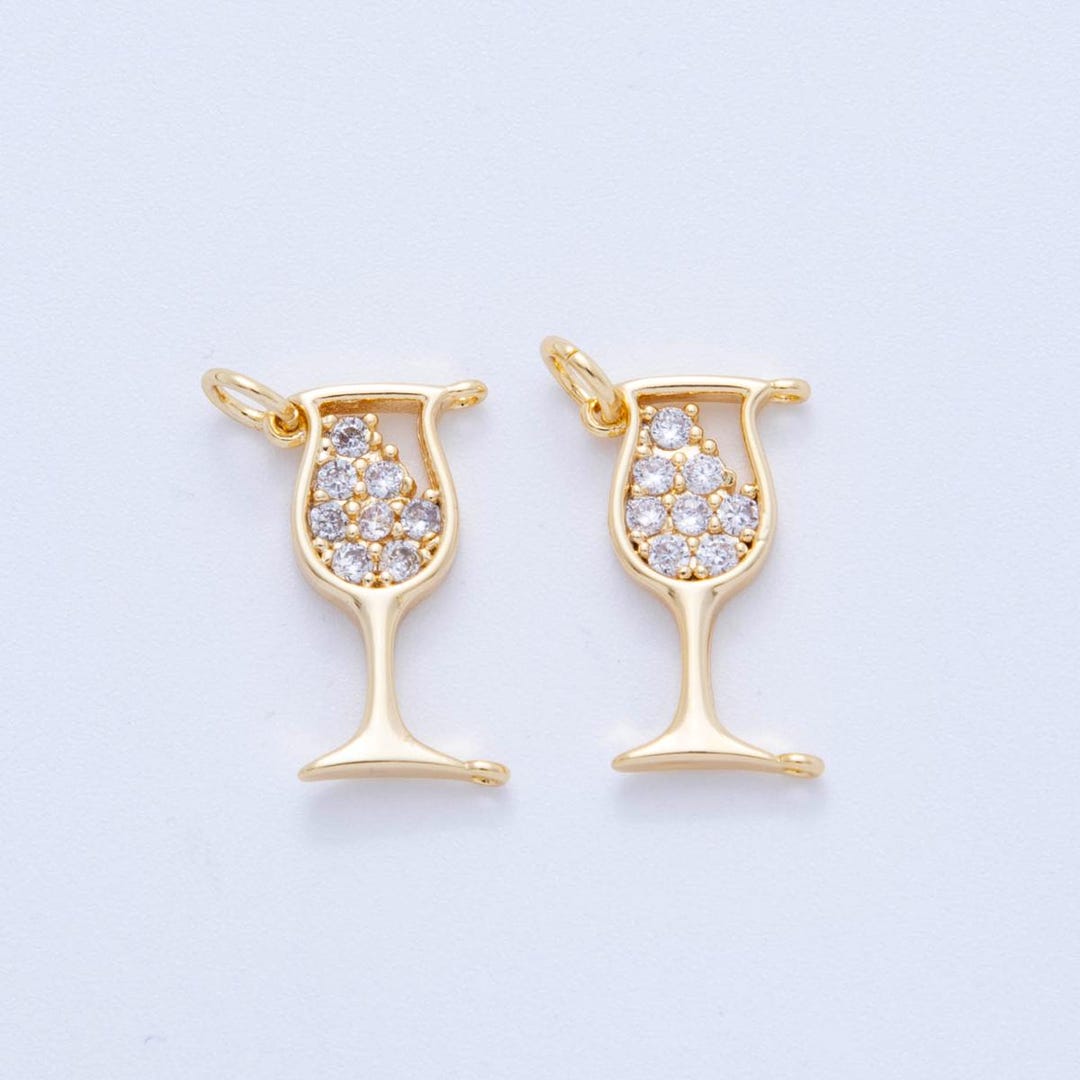 18K Gold Filled Glass Pendant Mini Champagne Cz Sparkling Wine Charm ...