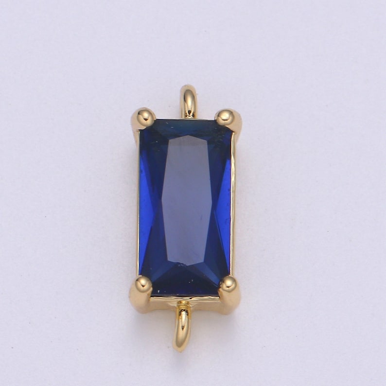 Rectangle Solitaire CZ Birthstone Charm Connector Geometric Diamond Cut ...