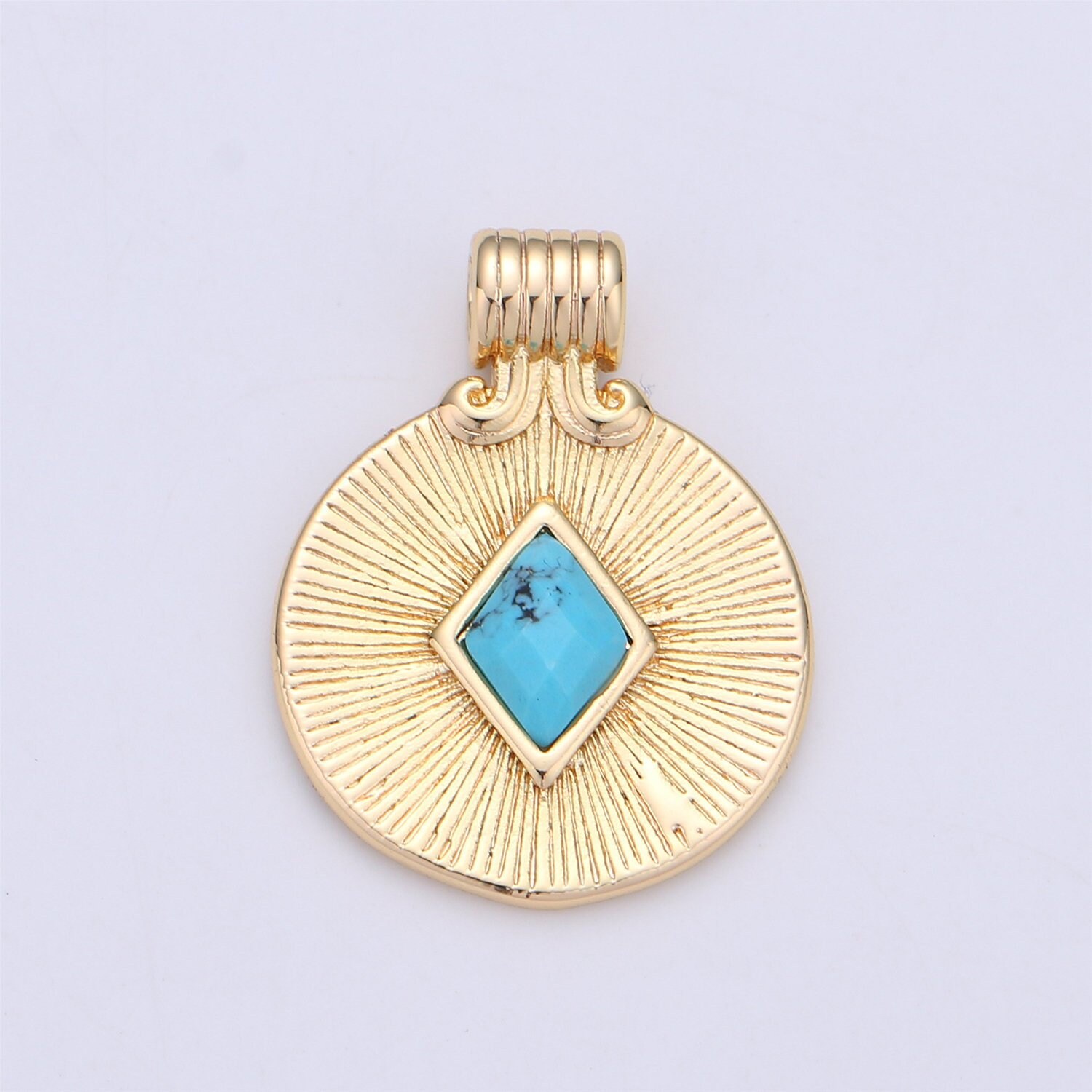 Gold Filled Rhombus Howlite Turquoise Stone Round Disc Charm - Etsy
