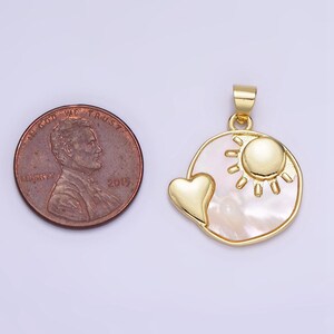 24k Gold Filled Pearl Sun Heart Round Disc Coin Charm Celestial Love ...