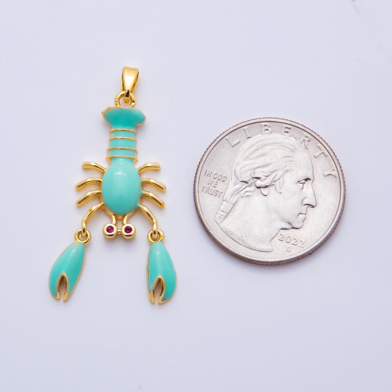 Move Claw Red Lobster Charms 18K Gold Filled Enamel Lobster Pendant Sea ...
