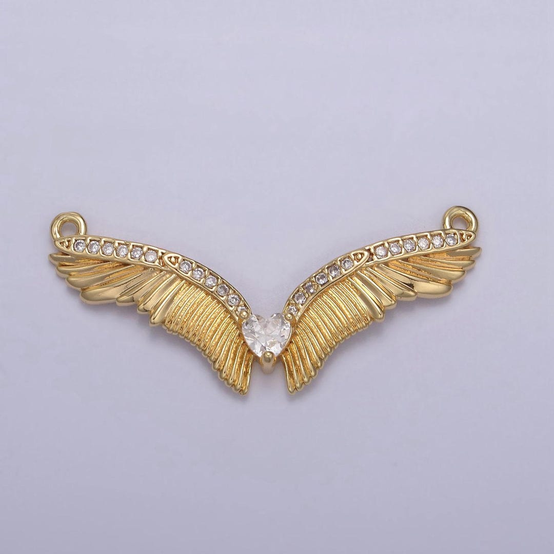 14k Gold Filled Angel Wing Charm Connector for Necklace Component Link ...