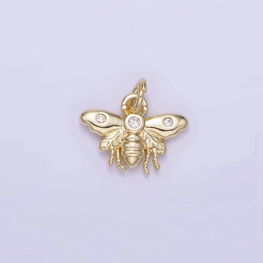 Mini 14k Gold Filled Triple Cz Queen Bumble Bee Wasps Insect Charm ...