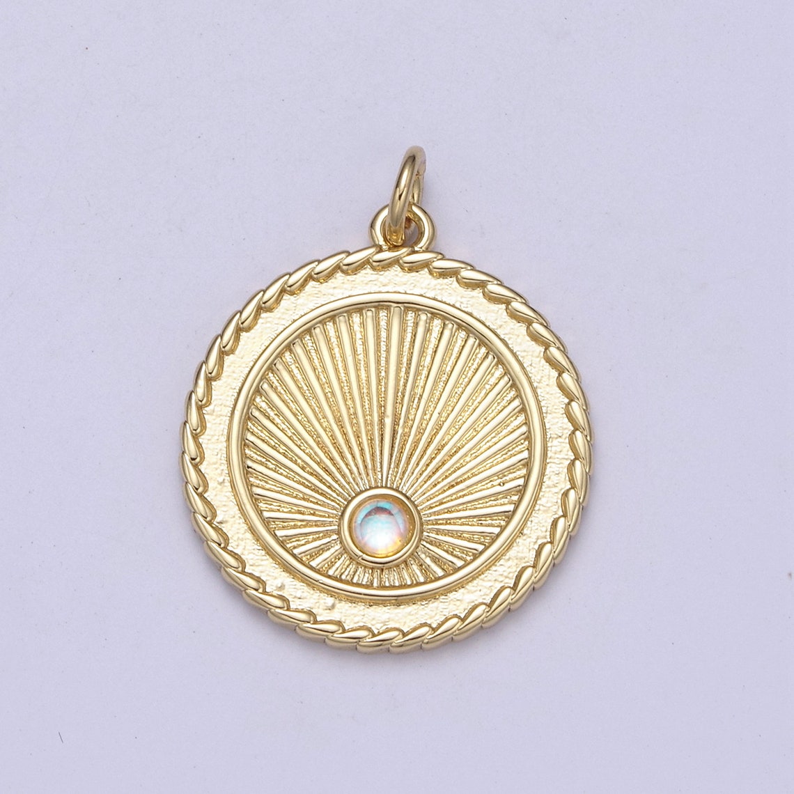 Round Coin Sunburst Charm Disc Circle With CZ for Necklace - Etsy