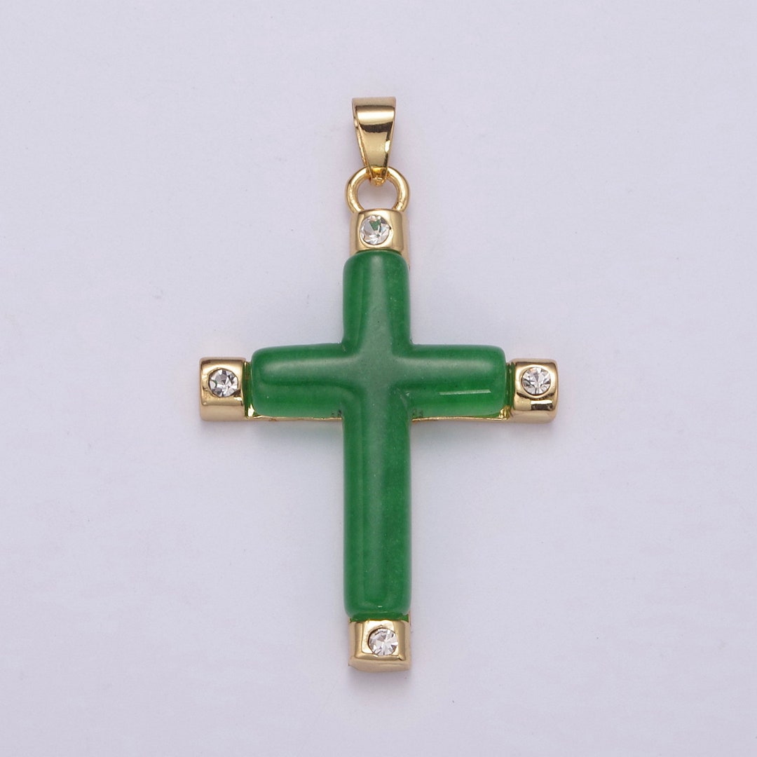 Green Jade Cross Pendant for Necklace 24K Gold Filled Cross AH-348 - Etsy