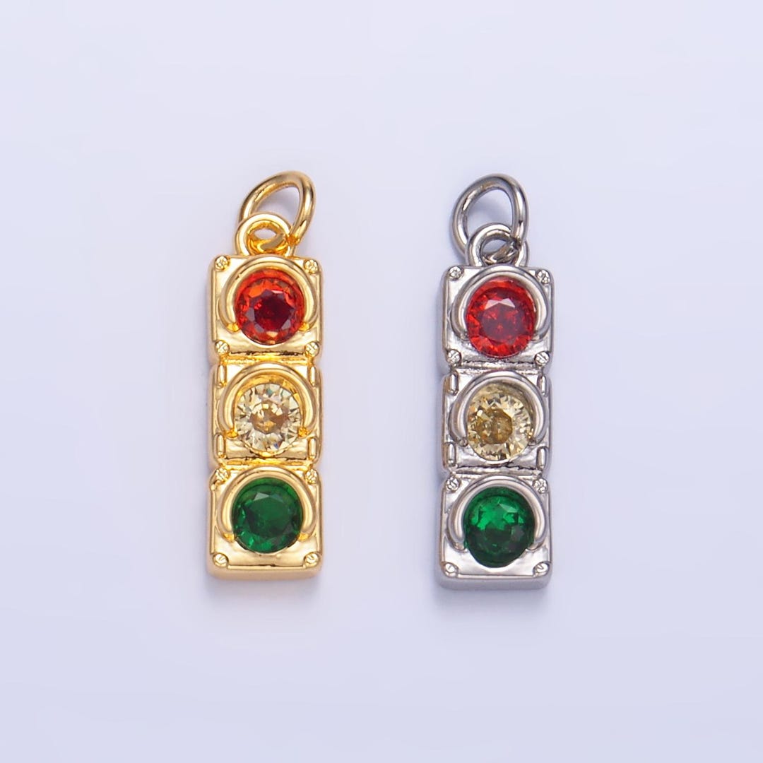 24K Gold Filled Red Yellow Green Traffic Light Charm Micro Paved CZ ...