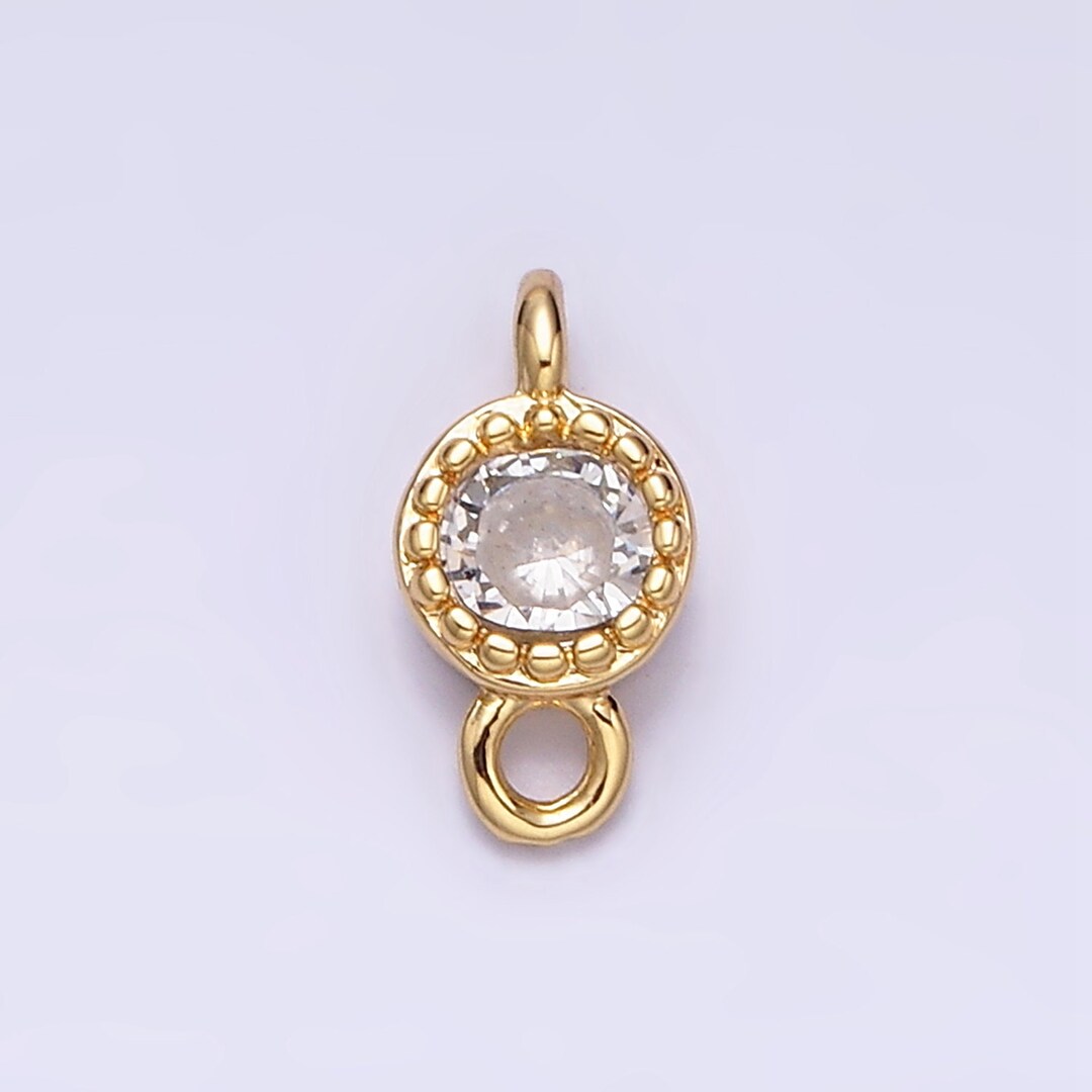 16K Gold Filled 4.5mm Clear Round CZ Dotted Bezel Connector in Gold ...