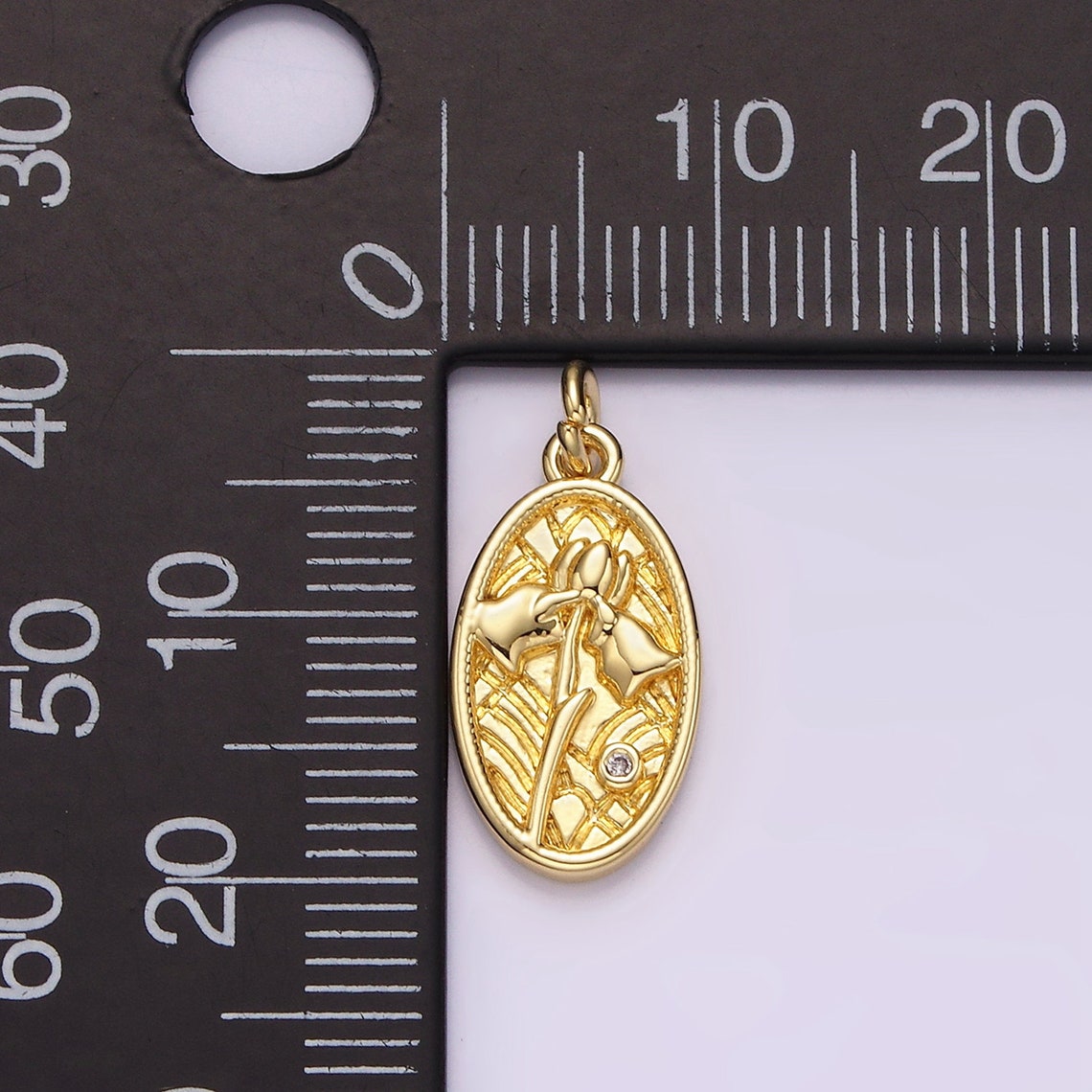 Mini Oval Charm 14K Gold Filled Tulip April Birth Flower Personalized ...