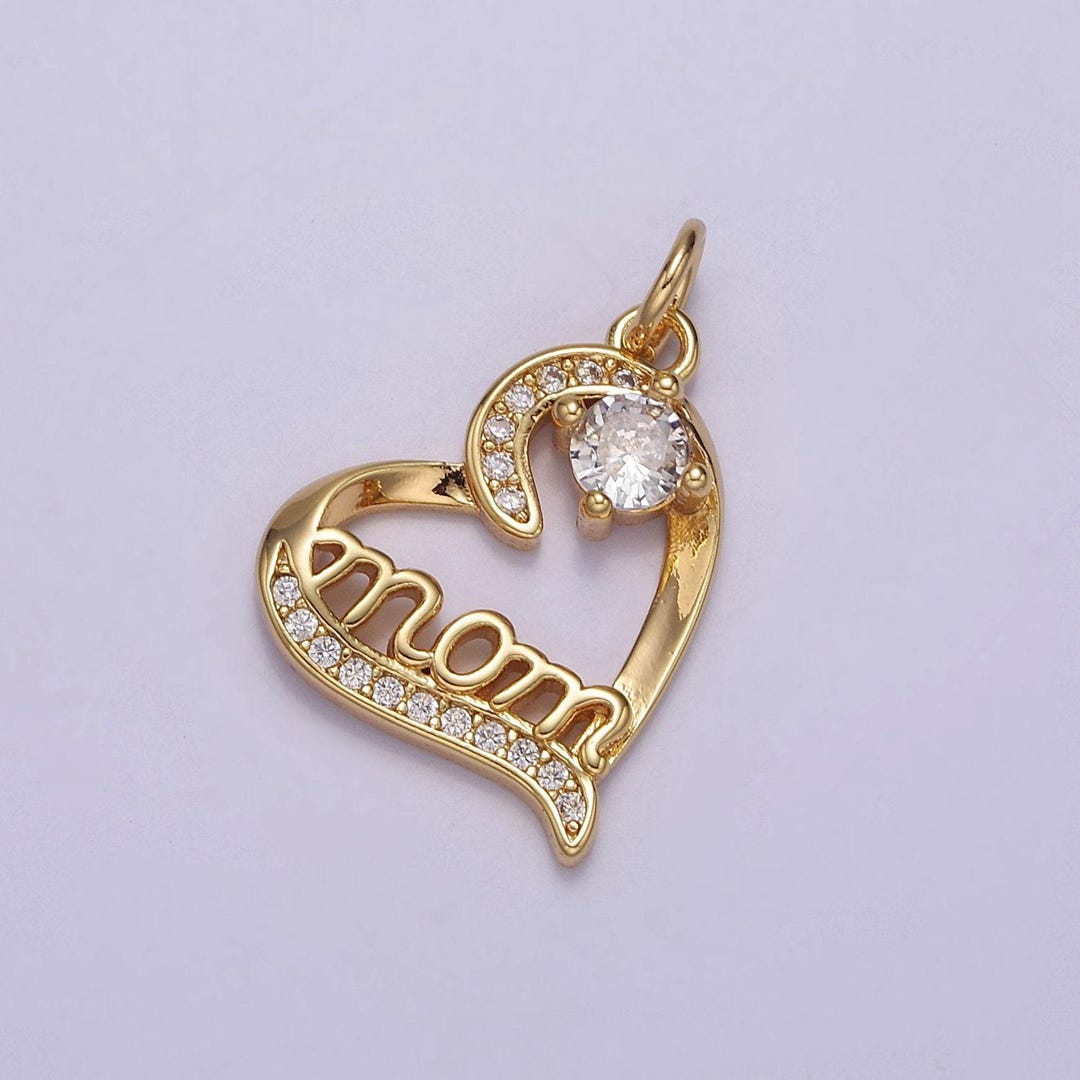 Dainty Mom Charm Pendant, Mother's Day Charms Pendants, Mom Heart, 18k ...