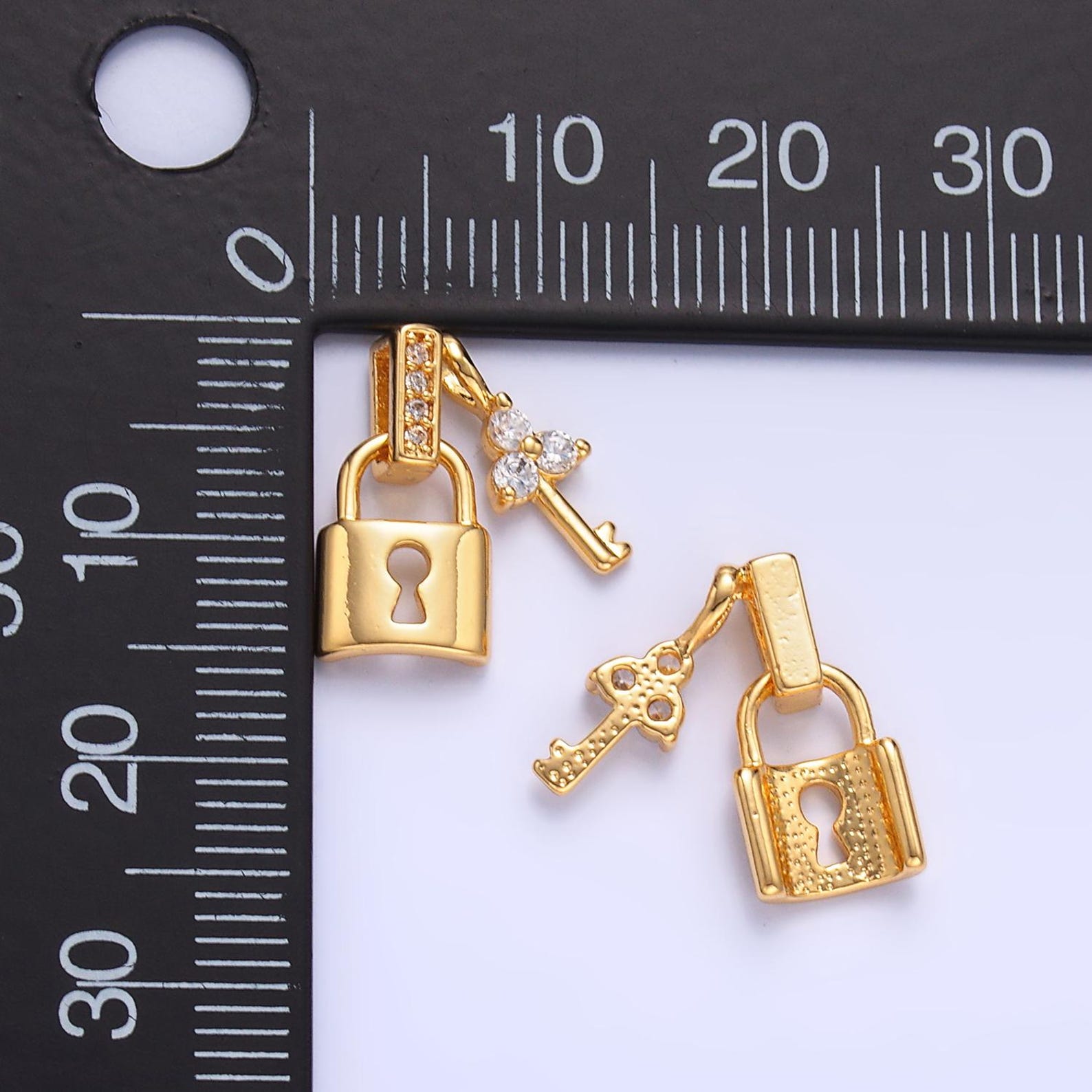 Micro Pave Gold Padlock Charms, Mini Lock Charms, Padlock Key Charm ...