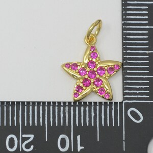 26k Gold Filled Pink Flower Pendant Hot Pink Star Micro Paved Cz Charm ...