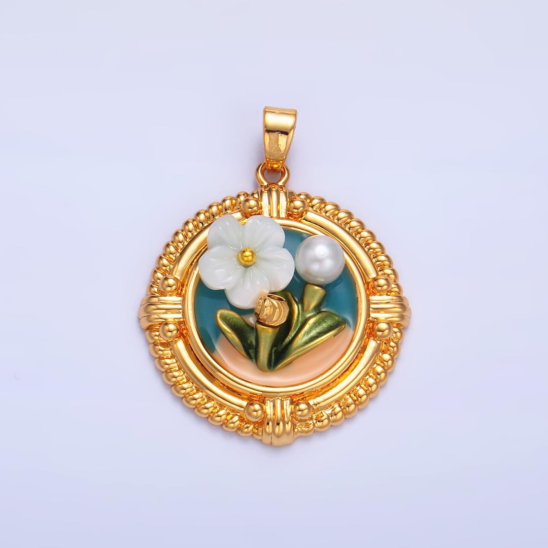 Beautiful Pearl Painting Enamel Pastel Colors Stamped Flower 24k Gold ...