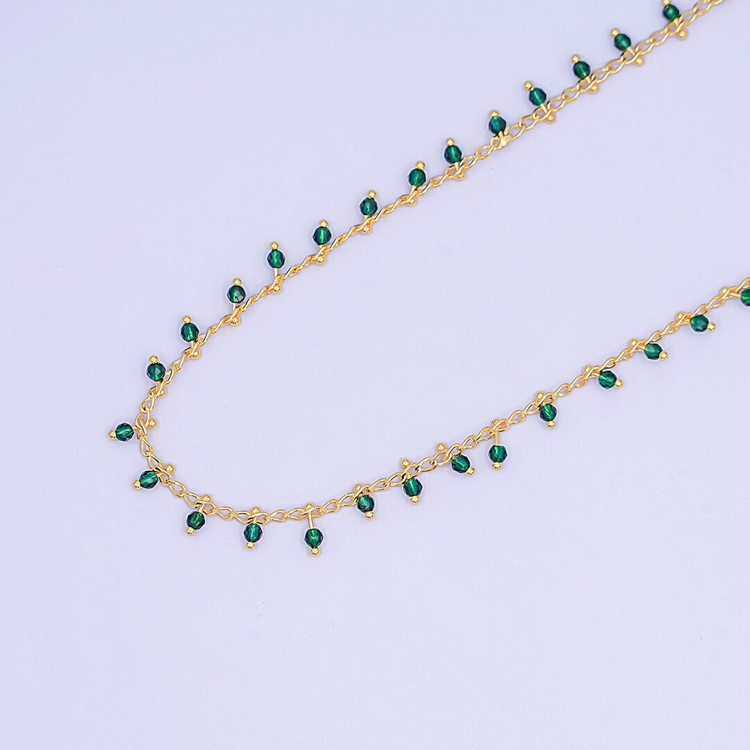 24K Gold Filled Dark Green Multifaceted Crystal Dangling CZ Charm ...