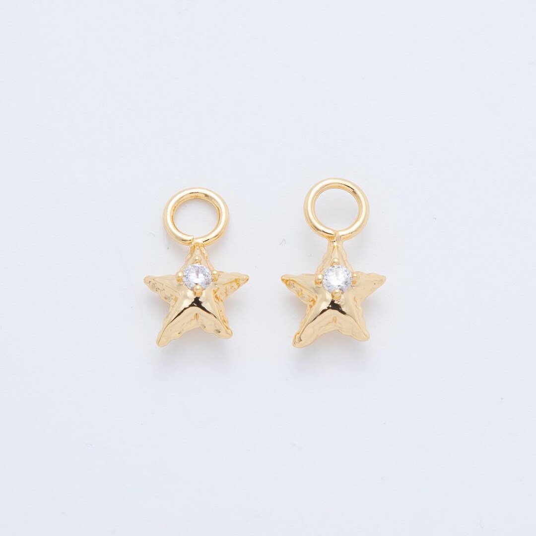 18K Gold Filled Hammered Star CZ Add-on Drop Earring Charm | AF762 - Etsy